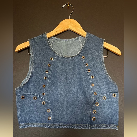 Tops | Jean Crop Top With Gold Rings | Poshmark